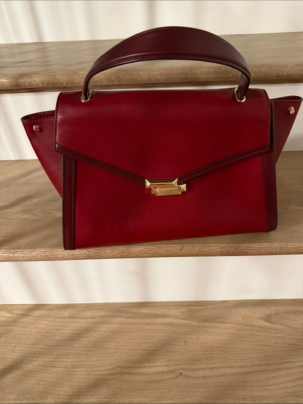 Michael Kors | Bags | Michael Kors Burgundyred Leather Top Handle ...